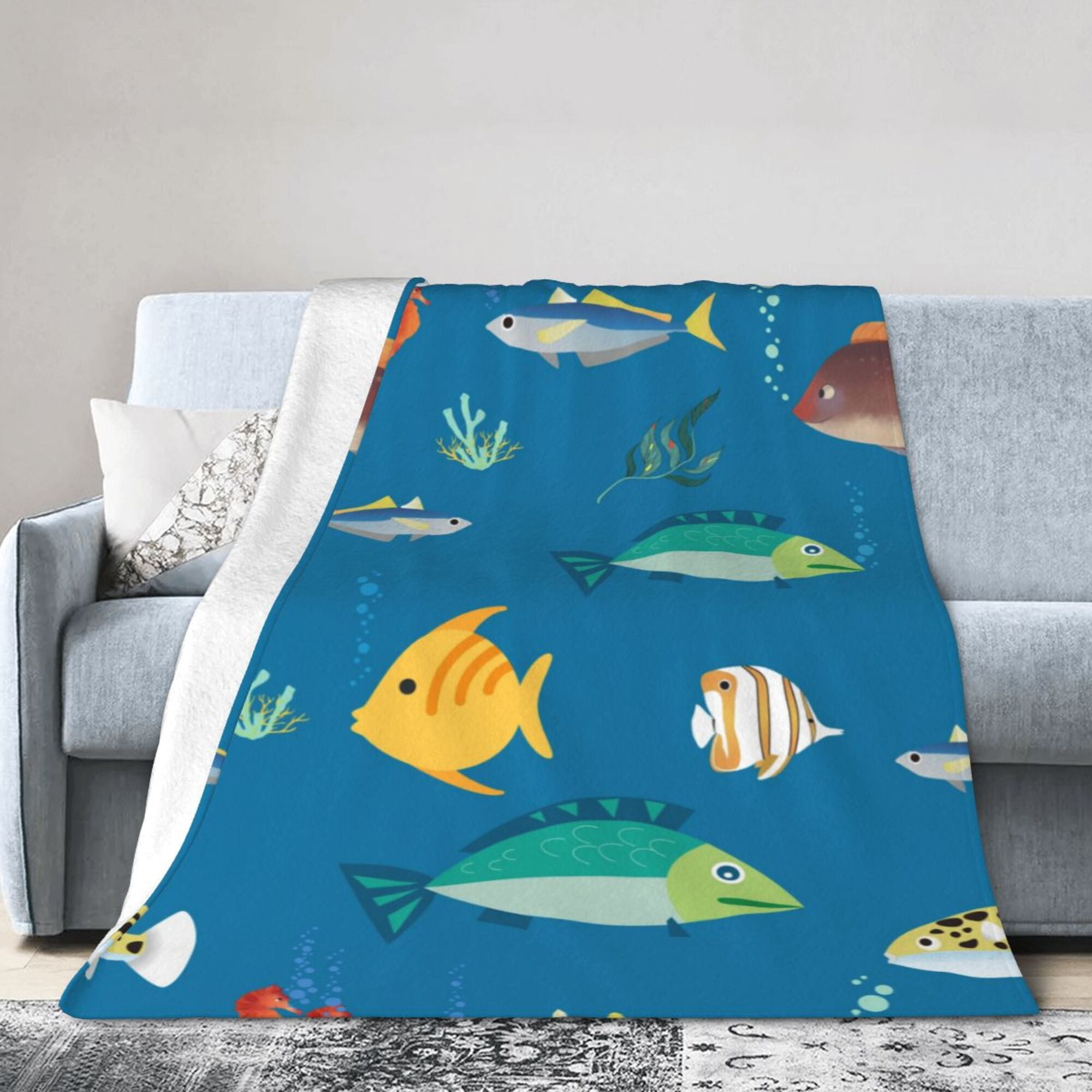 DouZhe Ultra-Soft Micro Fleece Lightweight Flannel Bed Blanket, Ocean ...