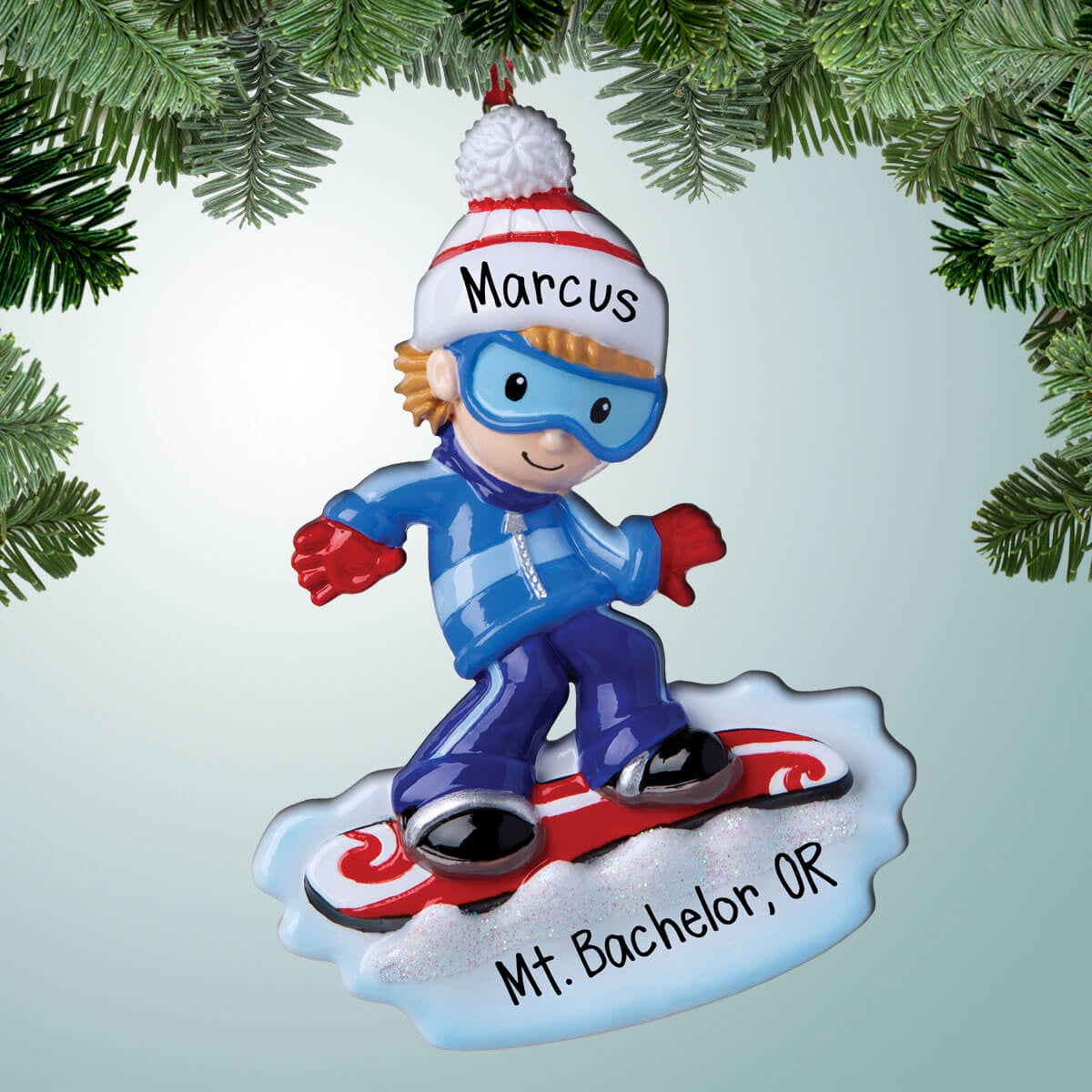 Personalized Snowboard Boy with Red Board Christmas Ornament - Winter ...