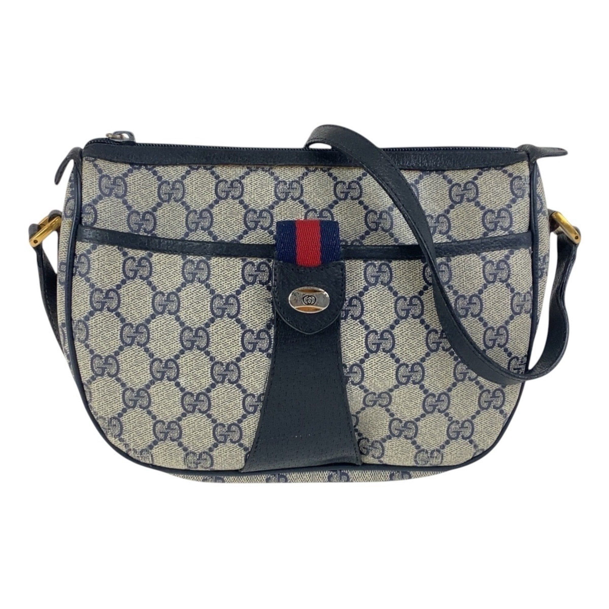 Pre-Owned GUCCI Vintage Old Gucci Shelly Line Navy Gold Hardware GG ...