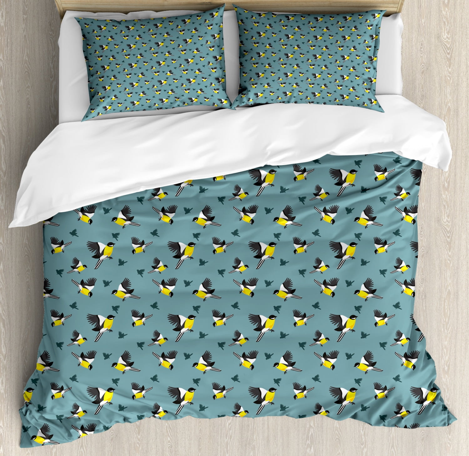 Bird Duvet Cover Set King Size, New Zealand Tomtits Exotic Animal ...
