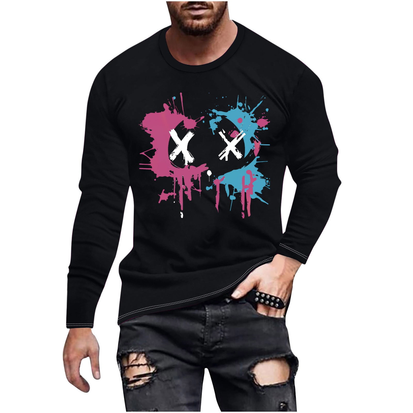 Click here for Unbranded Fashion Mens Print Top  Long Sleeve Crew... prices