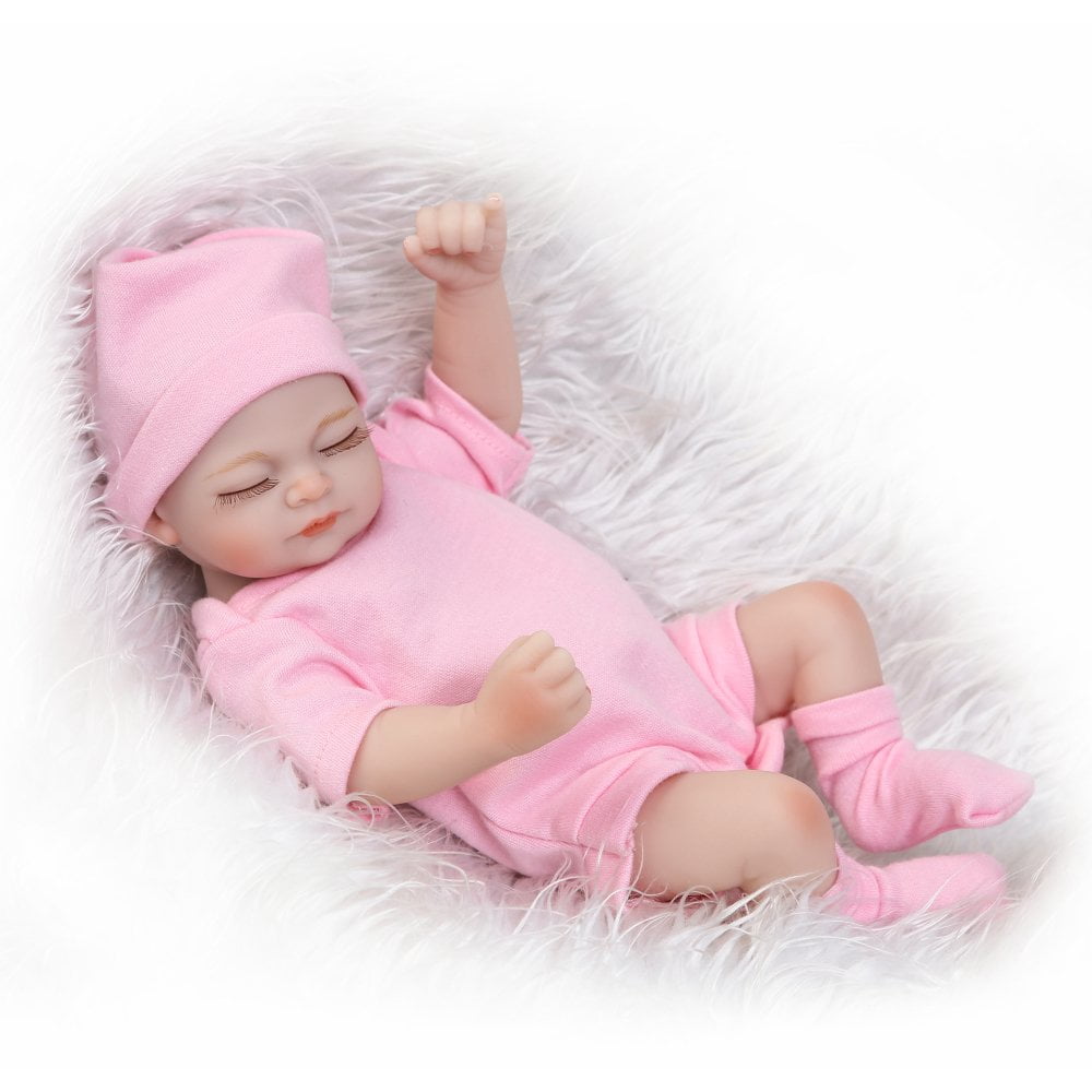 Yiailnter Reborn Baby Doll Girl Baby Bath Toy Full Silicone Body Eyes Close Sleeping Baby Doll With Clothes 10inch 25cm Lifelike Cute Gifts Toy Pink P