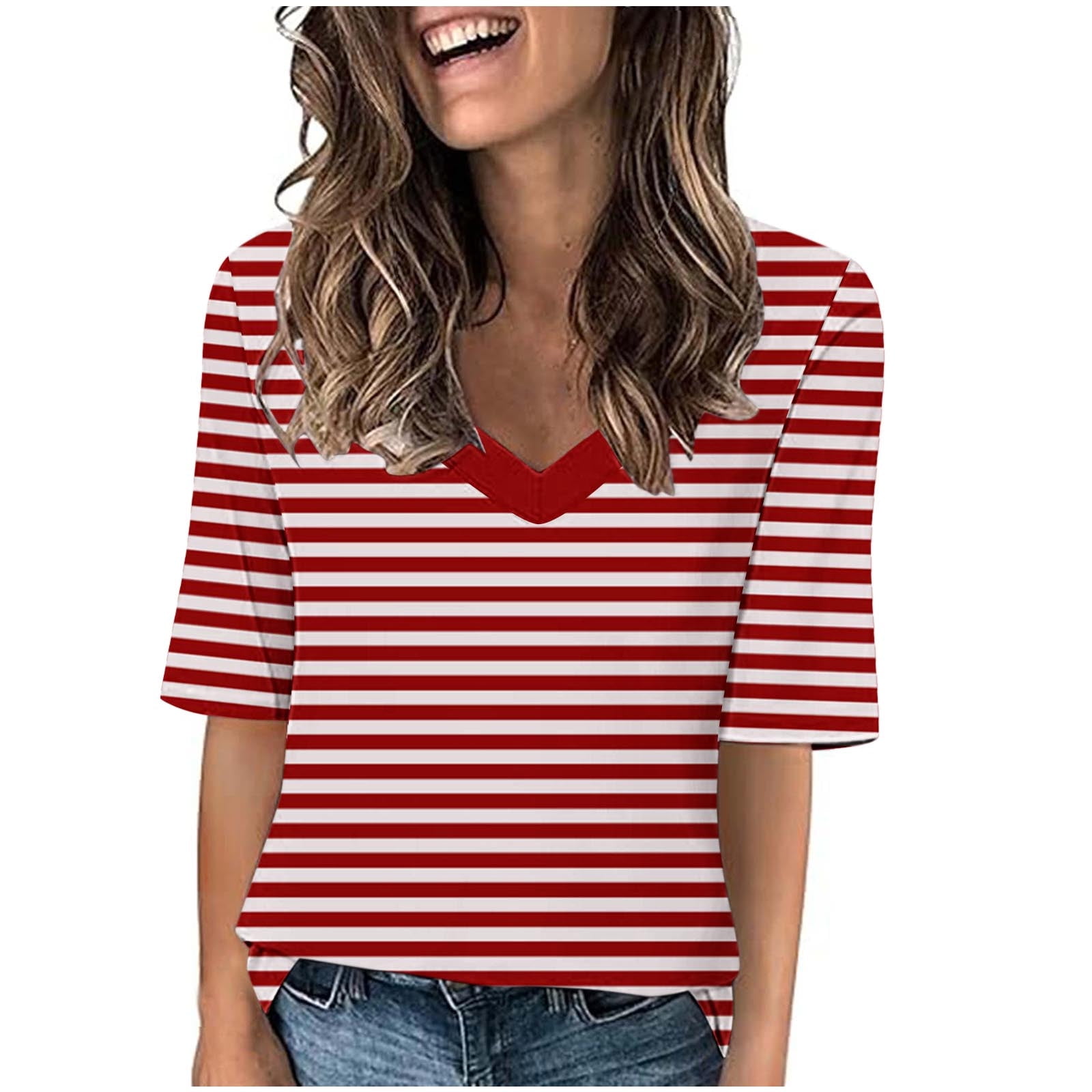 Click here for Qipopiq Tops For Women Striped 2024 Fashion T Shir... prices