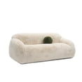84 Inch Modern Faux Fur Sofa with Ball Pillow, Beige Cream Luxury Cloud ...