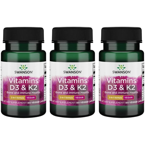 Swanson Extra Strength D3 & K2 - 5,000 Iu & 100 mcg 60 Veg Caps 3 Pack ...
