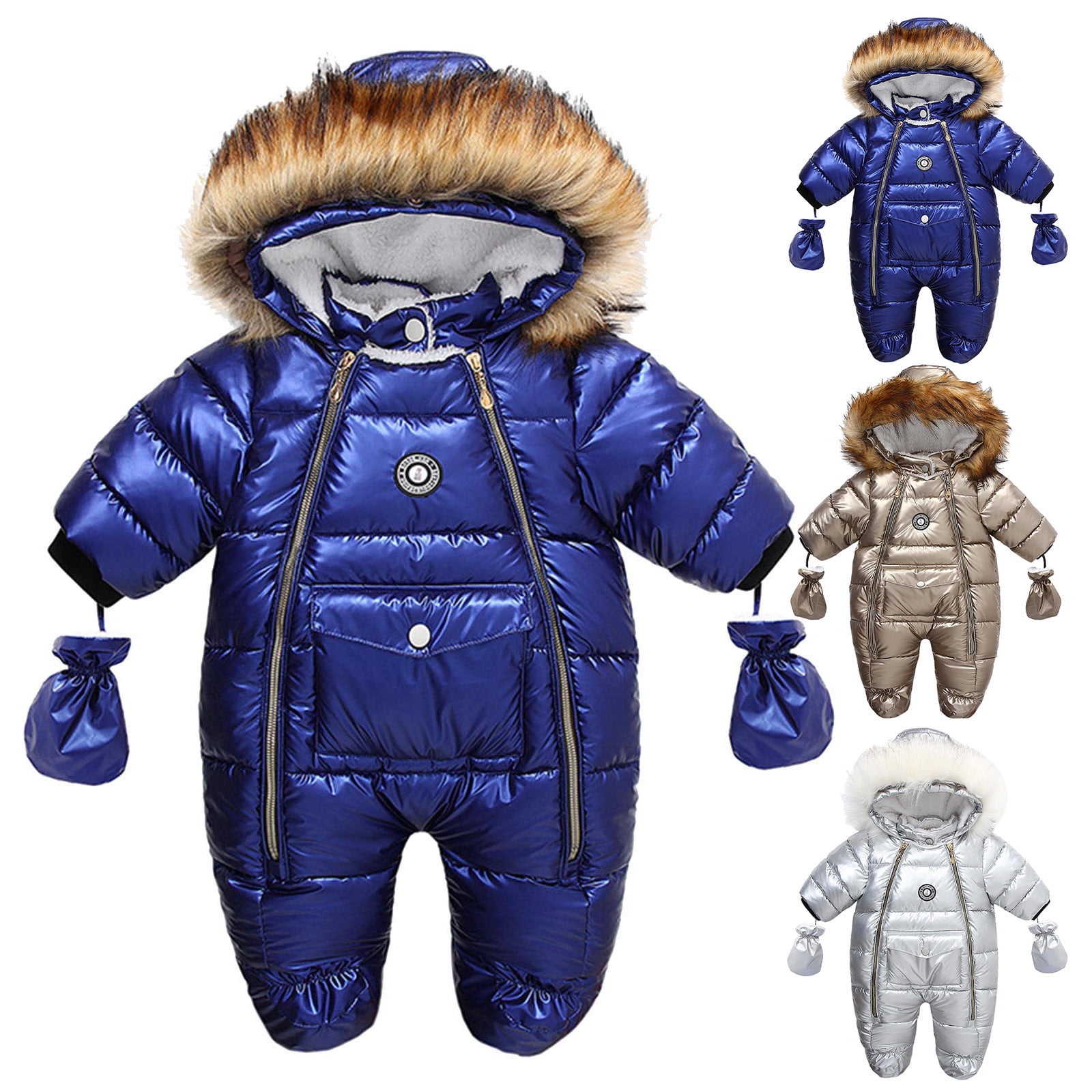 EQWLJWE Fleece Puffer Newborn Baby Girl Snowsuit Romper Winter Faux Fur ...