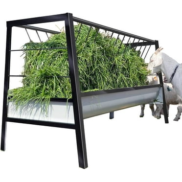 Goat Hay Feeder & Pasture Feeder, Galvanized Steel Frame, 77 Gallon Livestock Goat Feeder, 33.4 ...