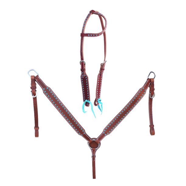 Horse Western Turquoise Buckstitch One Ear Bridle Breast Collar Tack ...