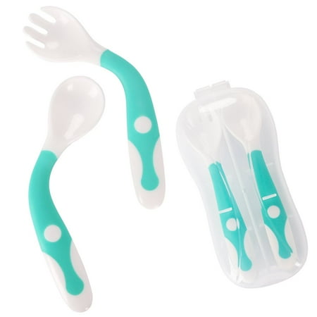 Baby Utensils Spoon Fork Set with Travel Safe Case Toddler Babies Children Feeding Training ...