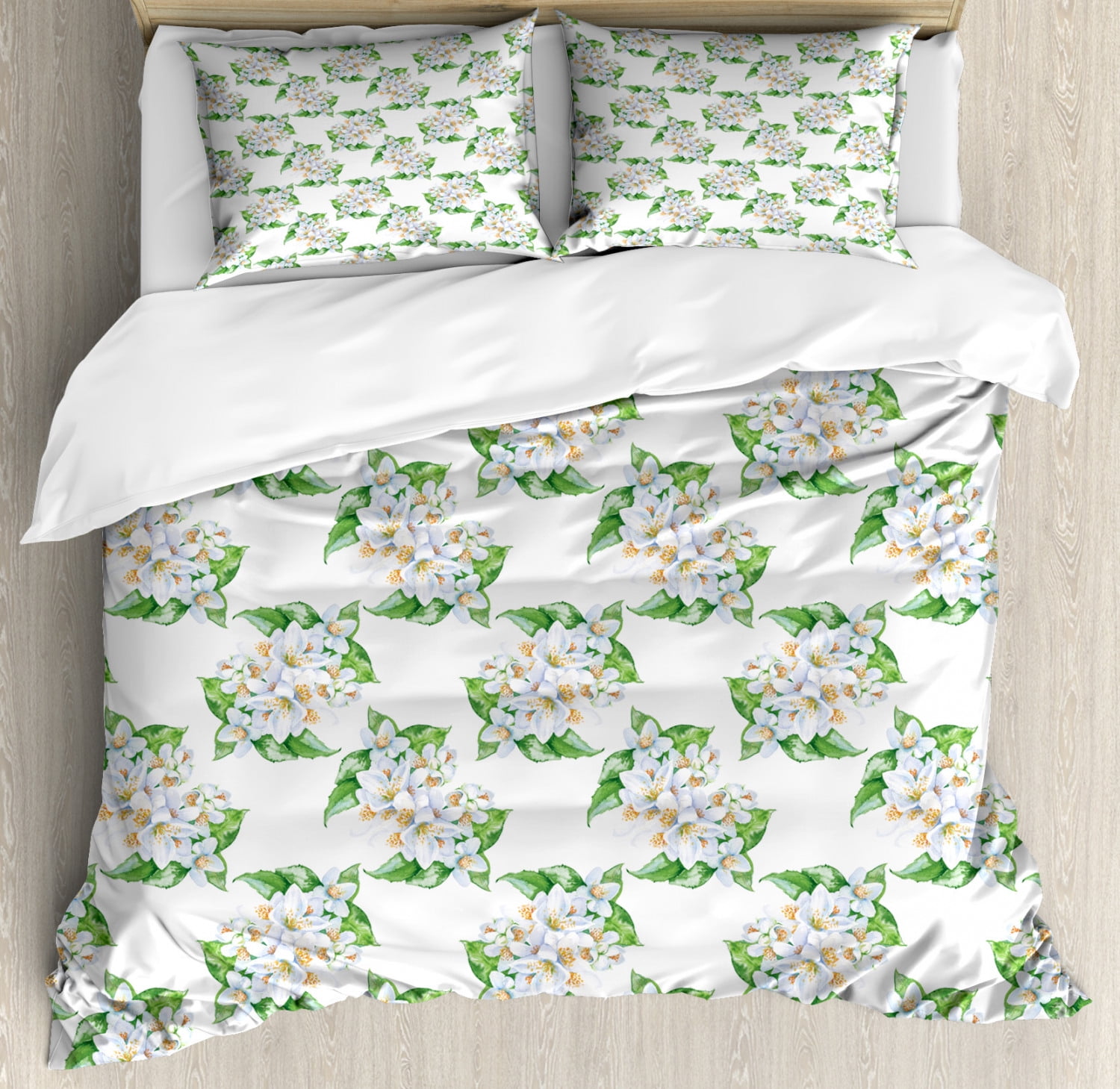Jasmine Duvet Cover Set King Size, Romantic Watercolor Style Pattern ...
