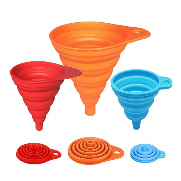 3 Different Sizes of Kitchen Funnel Set, Silicone Collapsible Funnels for Kitchen Use, Foldable ...