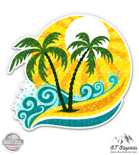 Palms Sun Wave Summer Tropical Vacation - 3" Vinyl Sticker - For Car ...