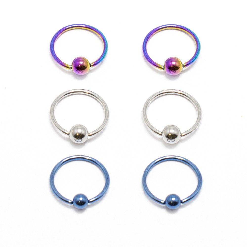 6pc Of Captive Bead Rings 16G Nose Lip Ear Cartilage Tragus Anodized ...