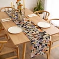 Abstract Portrait Faces Table Runner, Vintage Black Yellow Purple ...