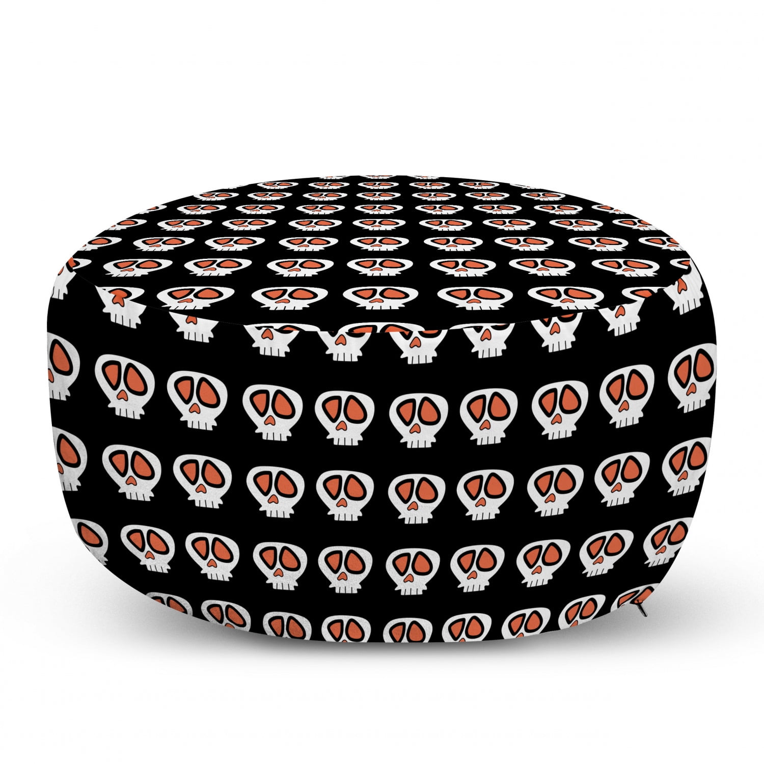 Gothic Pouf Cover with Zipper, Cartoon Style Sketch of Skull Motifs ...