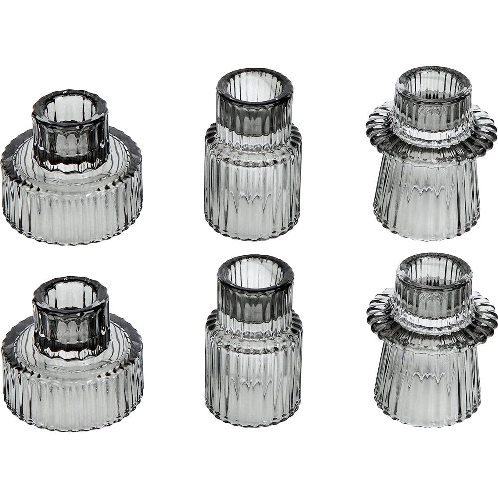 HofferRuffer Set of 6 Taper Glass Candle Holders, Tealight Candlestick ...