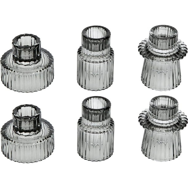 HofferRuffer Set of 6 Taper Glass Candle Holders, Tealight Candlestick ...
