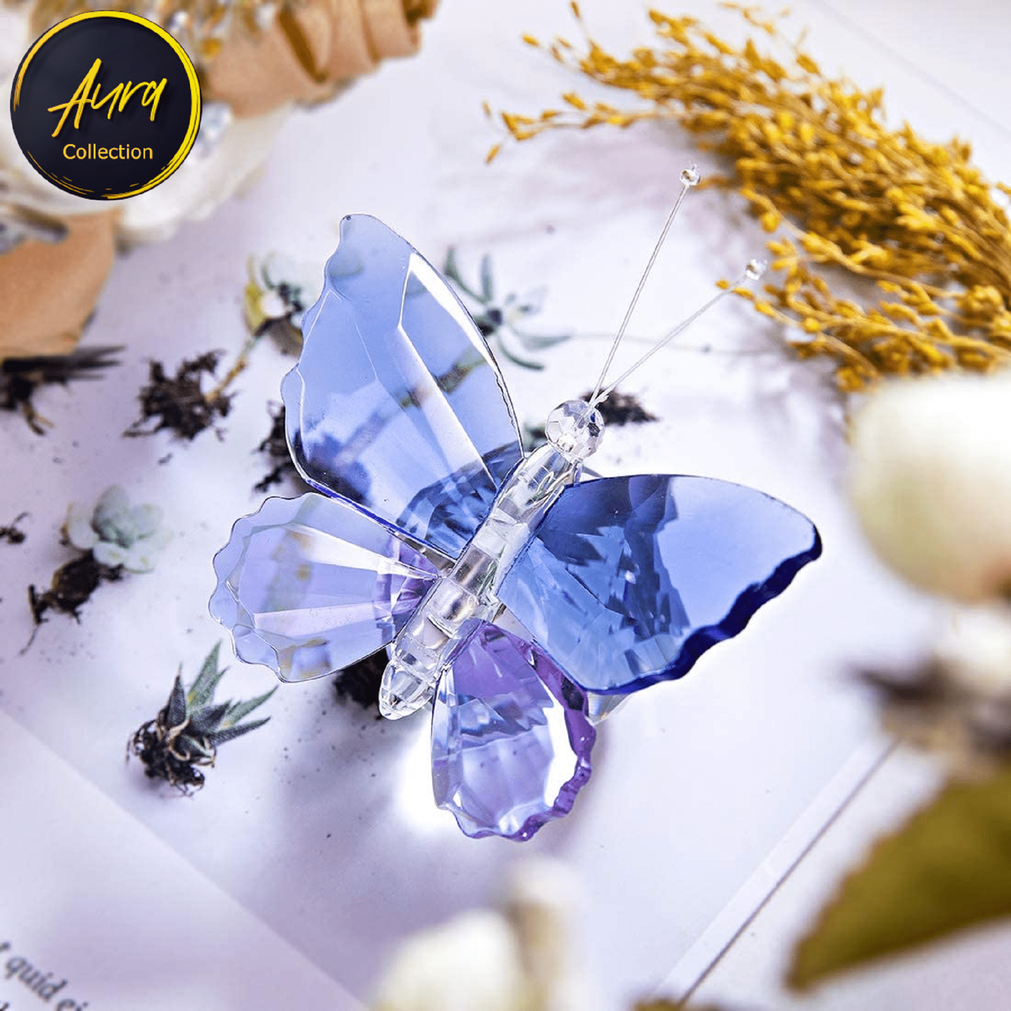 Blue Crystal Butterfly Statue for Home Glass Table Decoration Figurine ...