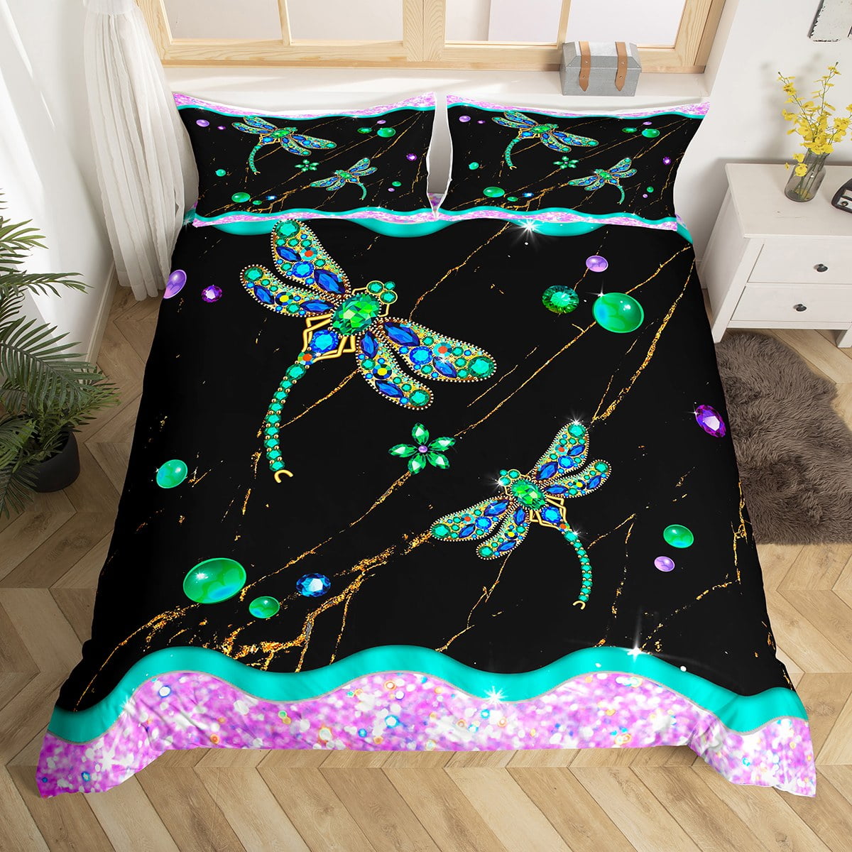Dragonfly Gifts for Women,Green Diamond Dragonflies Comforter Cover ...