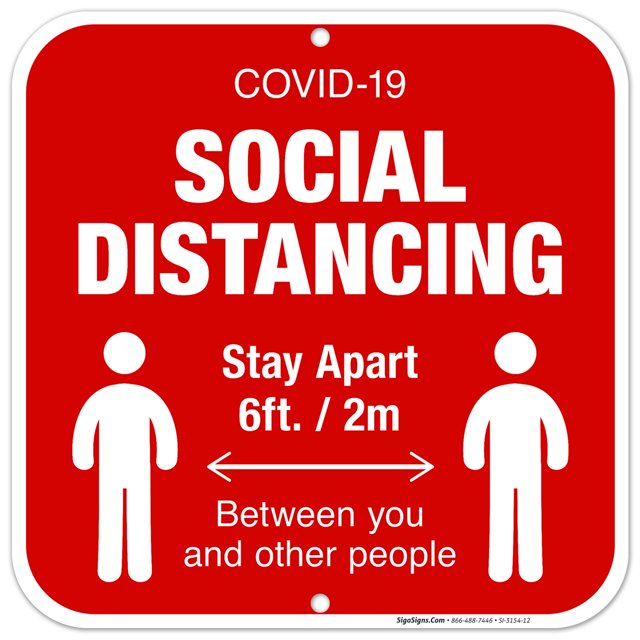 Social Distancing Sign, Social Distancing Keeping 6 Feet Apart, 12x12 ...