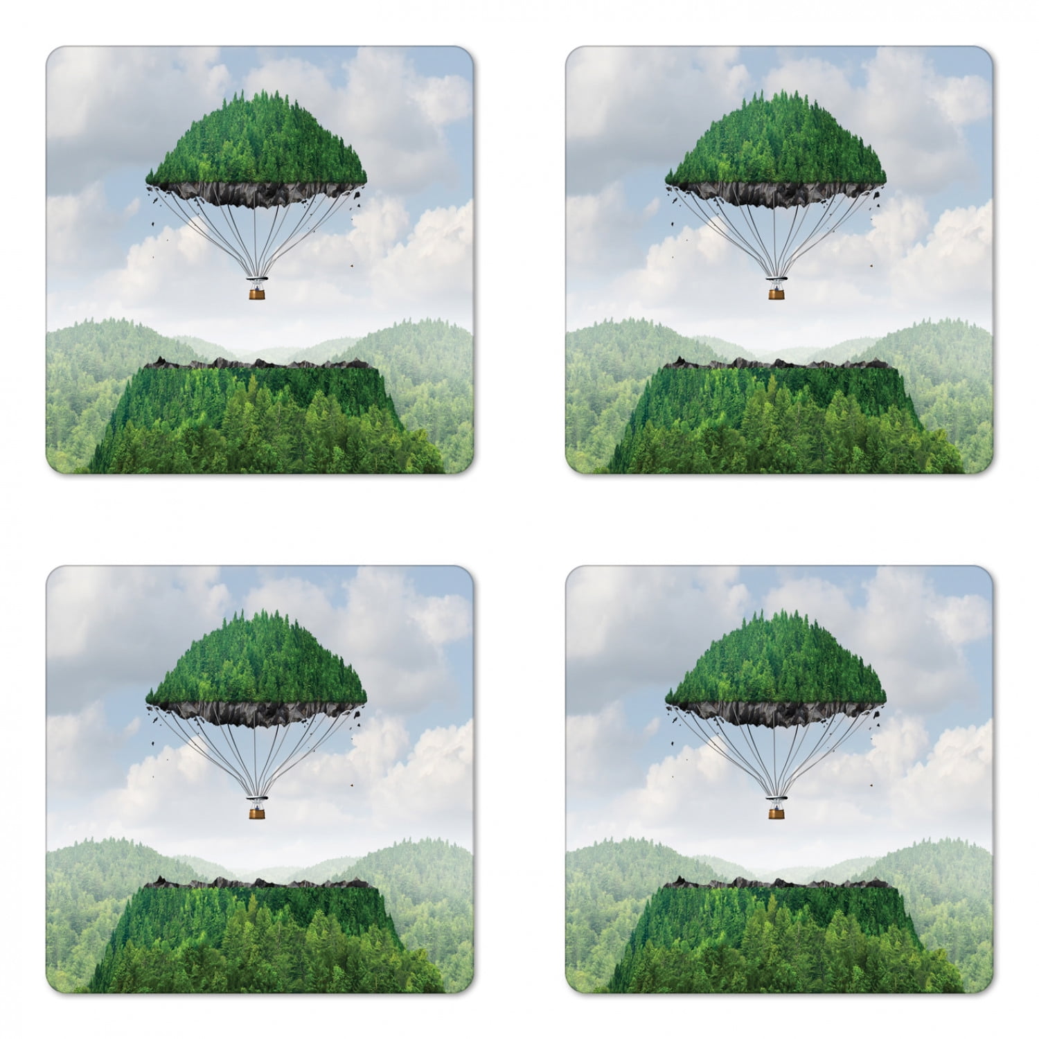 Fantasy Coaster Set of 4, Detached Top of Mountain Floating up to Sky ...