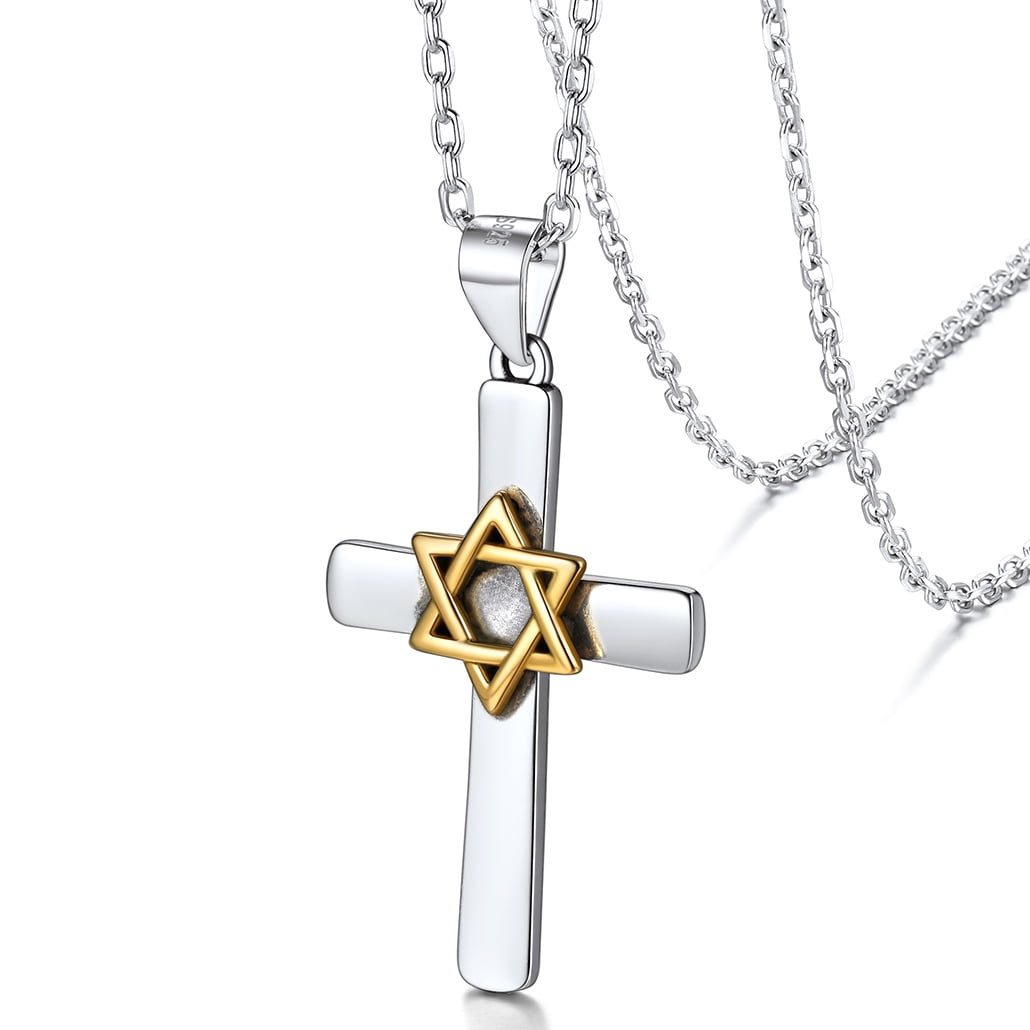 Silvora Sterling Silver Cross Pendant Necklace Jewish Megan Star of ...