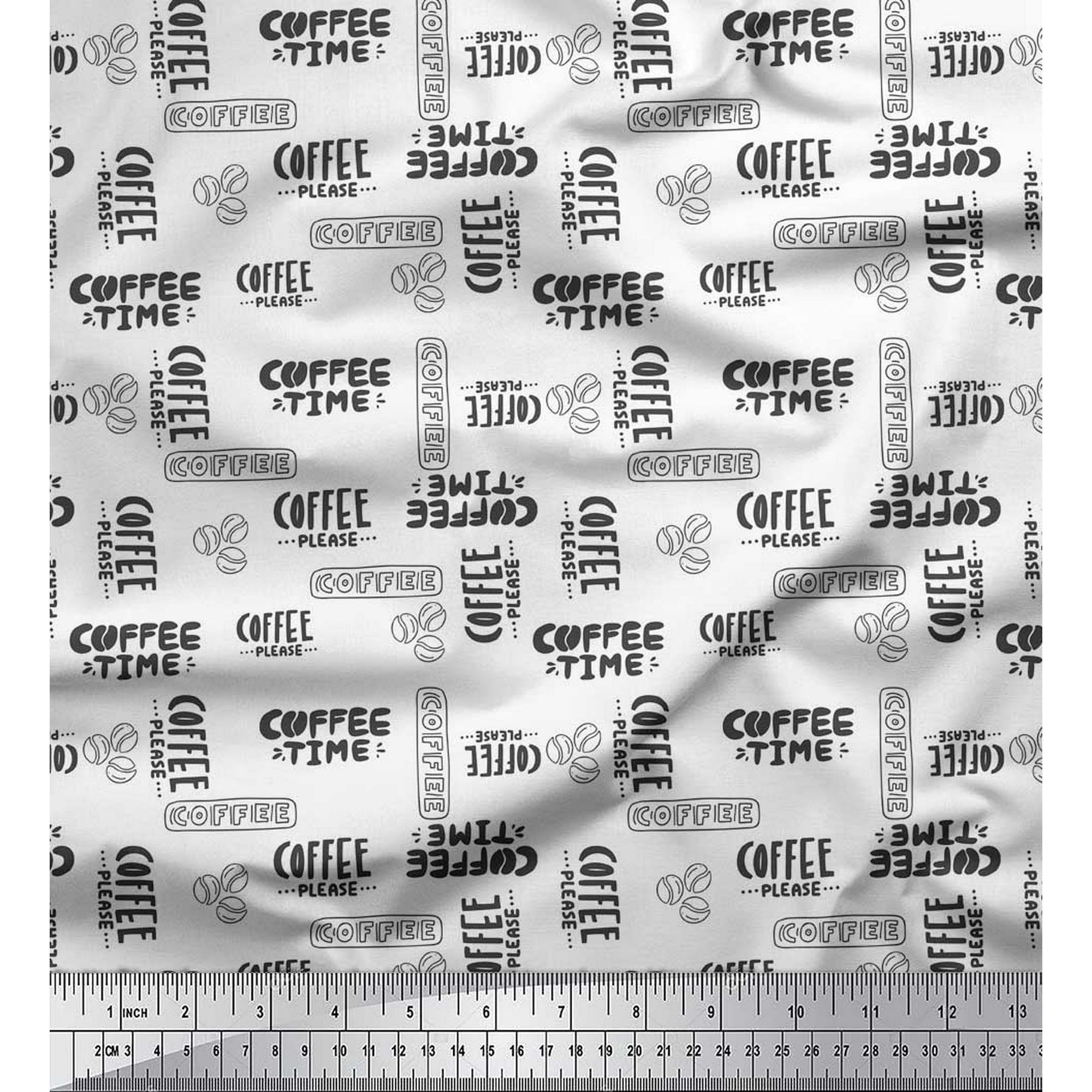 Click here for Soimoi White Cotton Cambric Fabric Coffee Time Tex... prices