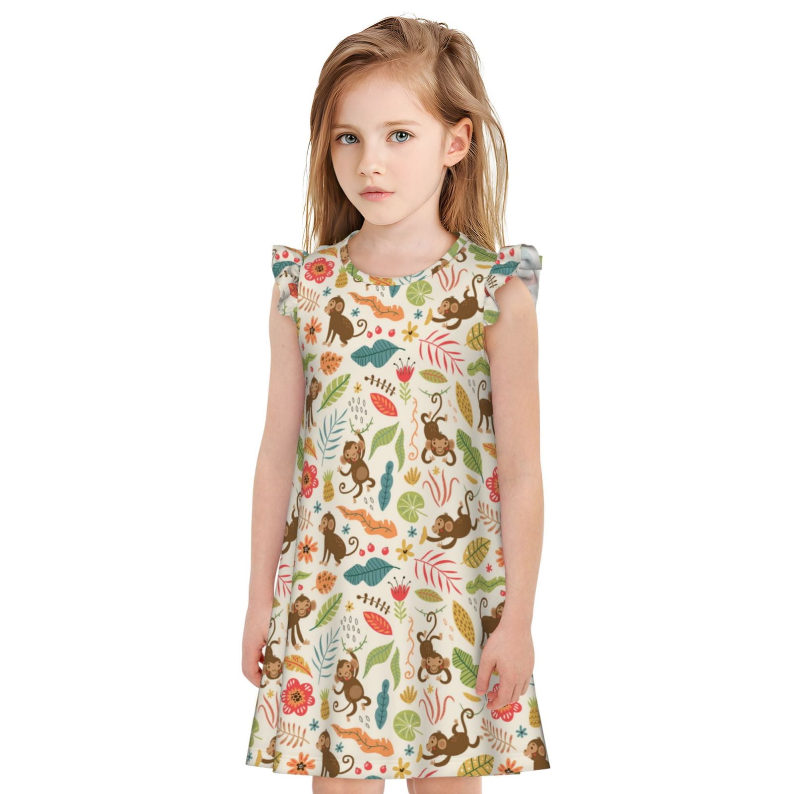 Disketp Monkeys in the Jungle Print Girls Nightgowns 3-10 Years Flutter ...