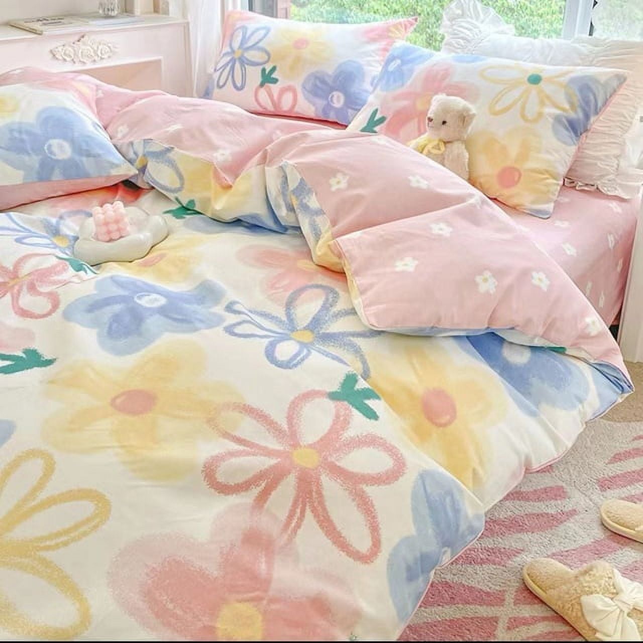 Click here for Taozhi Ins Gradual Cream Pink Green Bedding Set Fl... prices