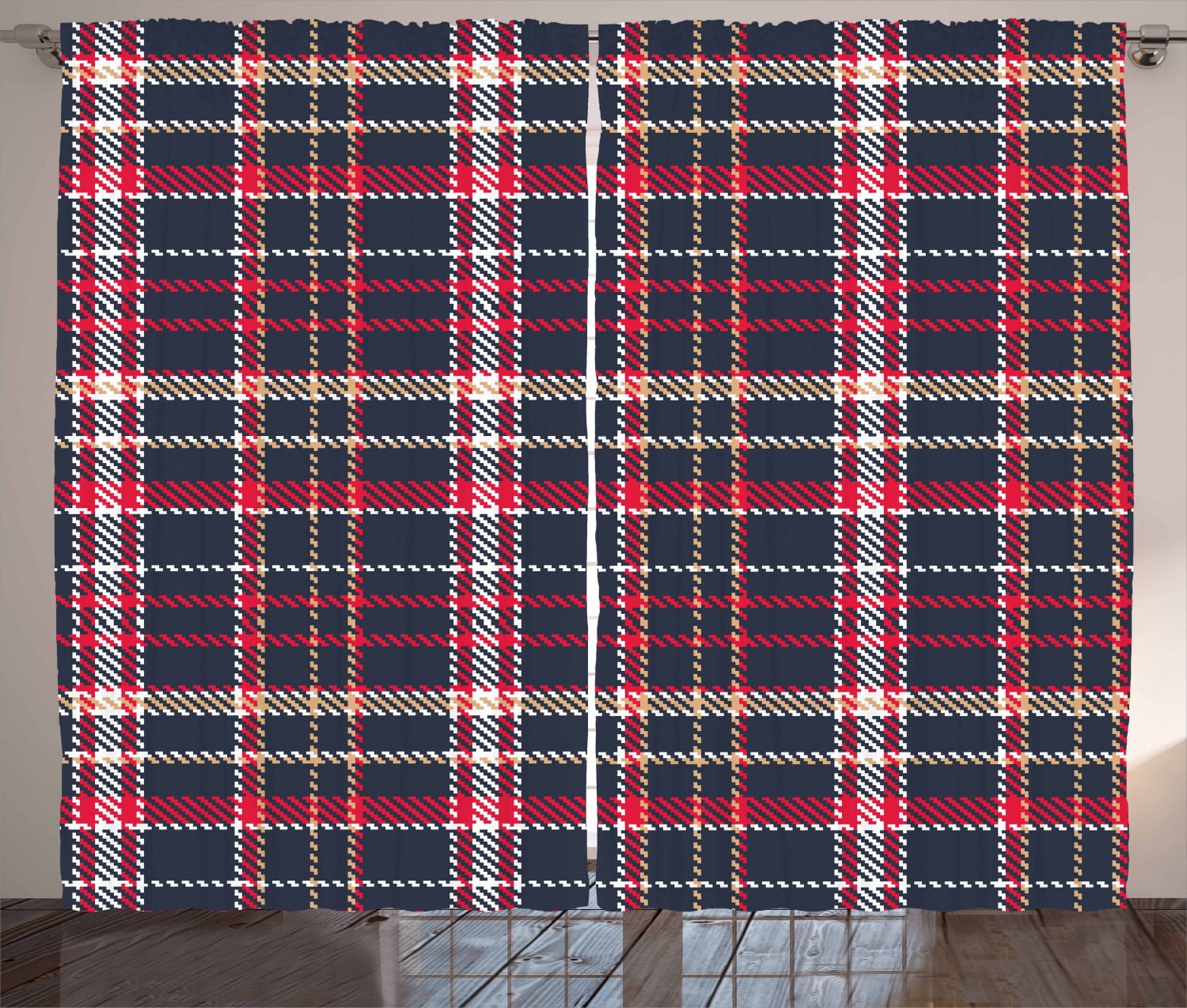 Red Plaid Curtains 2 Panels Set, Classic Quilt Checkerboard Pattern ...