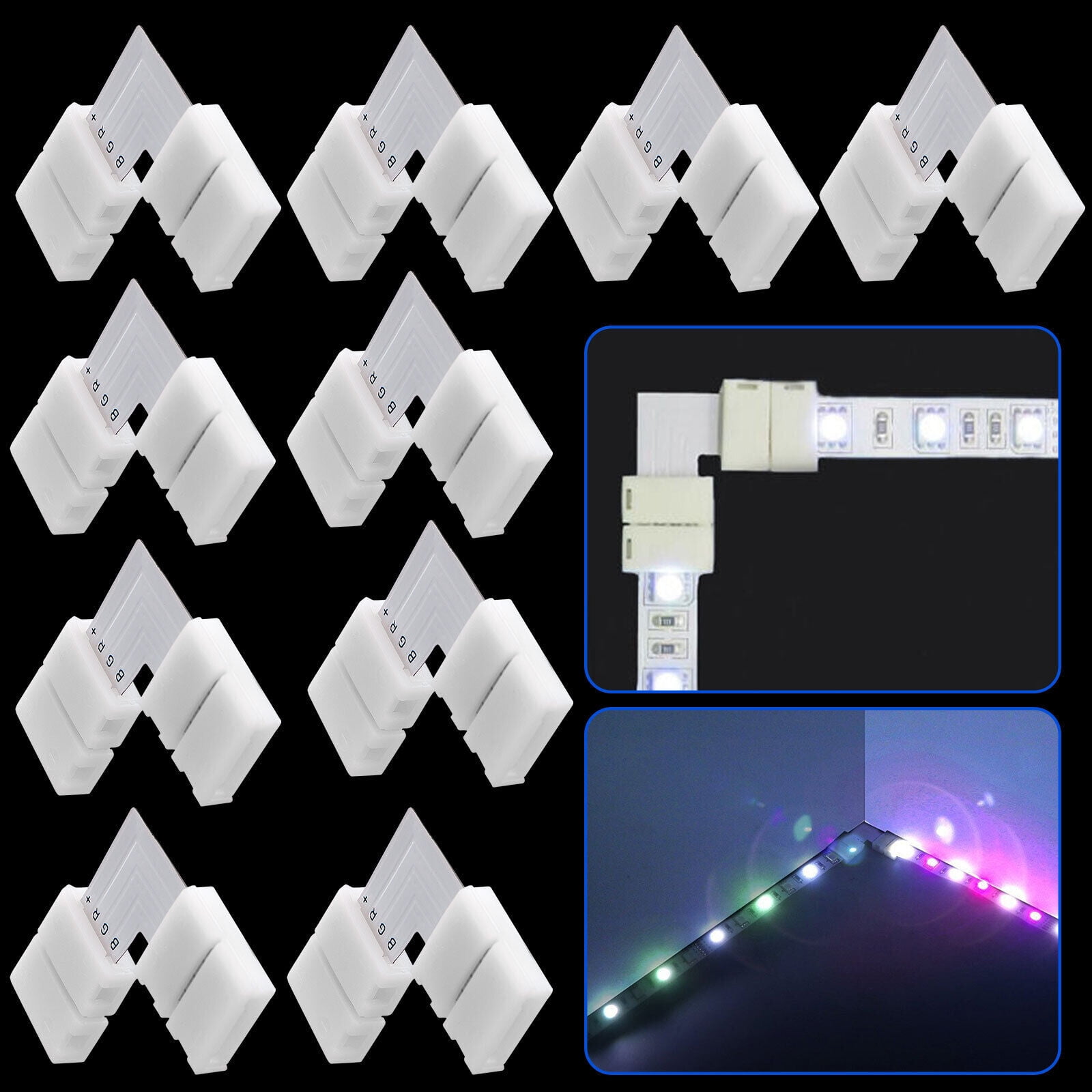 RONSHIN 10x 10mm 4 Pin 5050/3528 Rgb Led Strip Light Corner Connector L ...