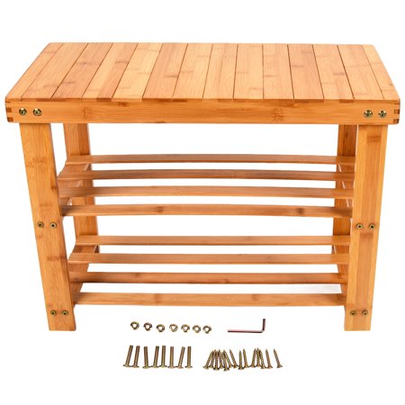 ANGGREK 3 Layers Bamboo Shoes Rack Bench Entryway Shoes Storage ...