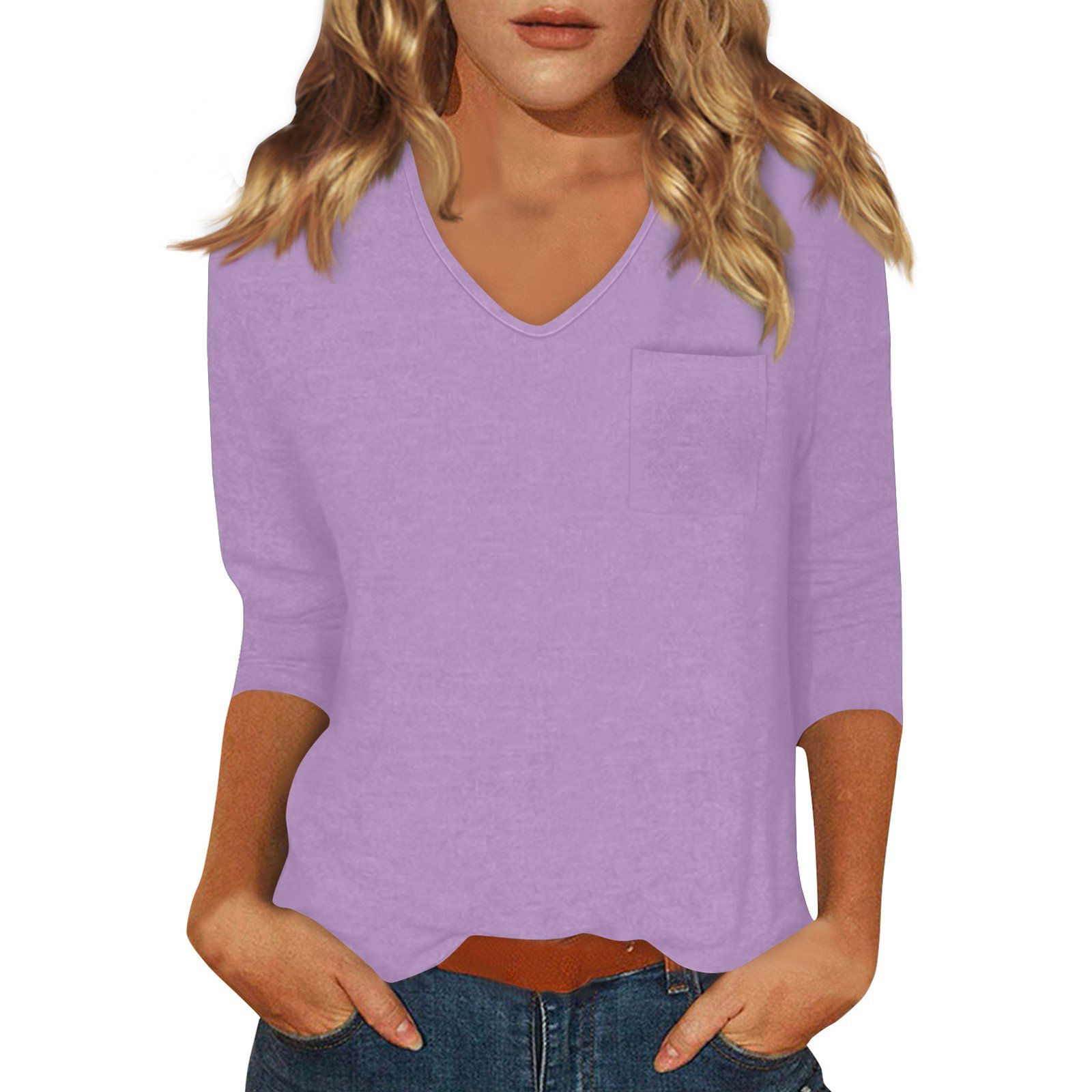Click here for Dengdeng Womens Cotton Tops 3/4 Sleeve V-Neck Elbo... prices