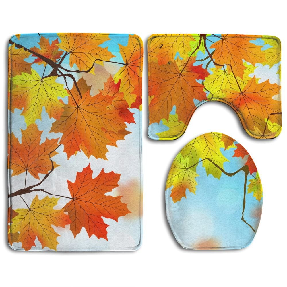 GOHAO Autumn Maple Leaf 3 Piece Bathroom Rugs Set Bath Rug Contour Mat ...