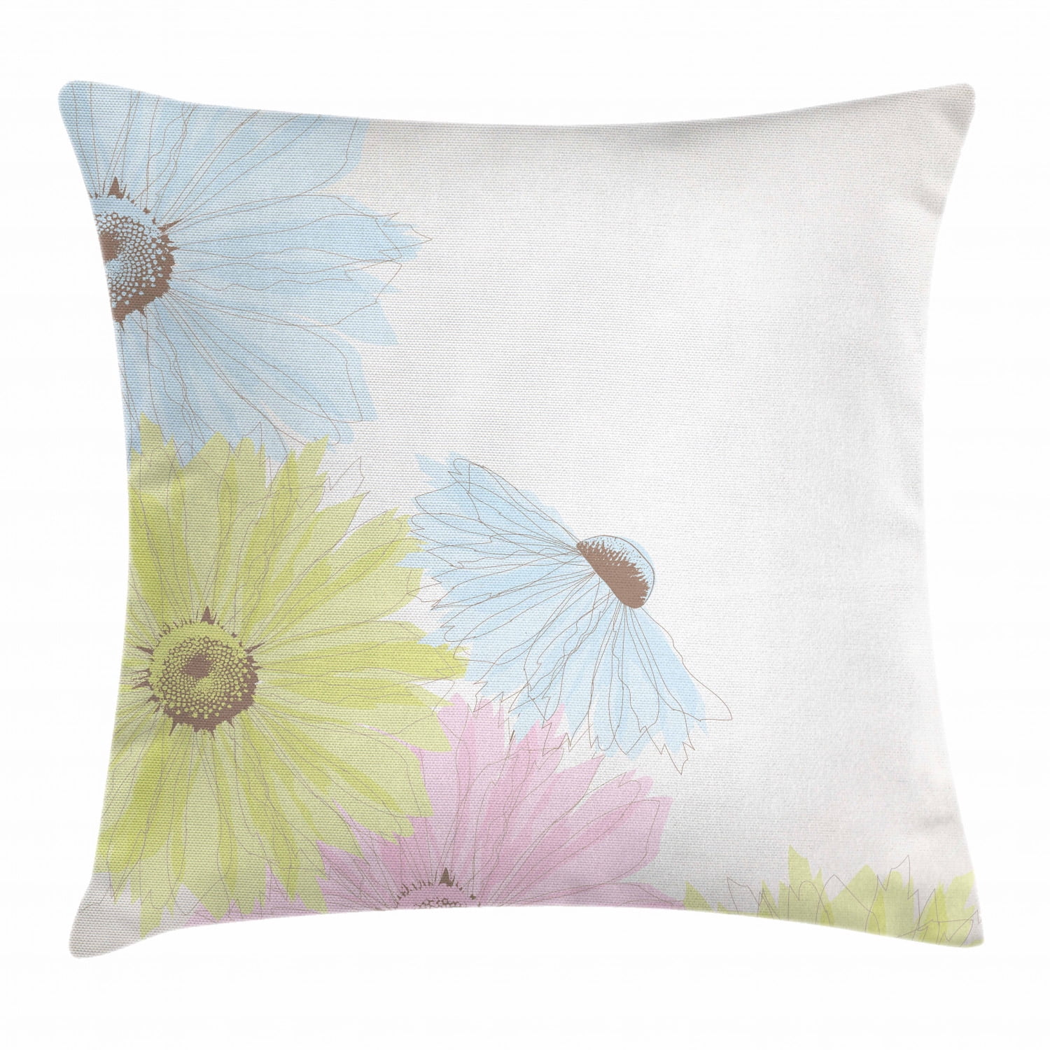 Pastel Throw Pillow Cushion Cover, Gerbera Daisies Chamomiles in ...