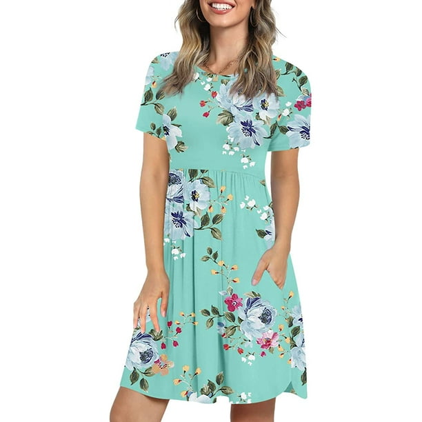 JuneFish Women's Summer Short Sleeve Casual Dresses Beach Flowy ...