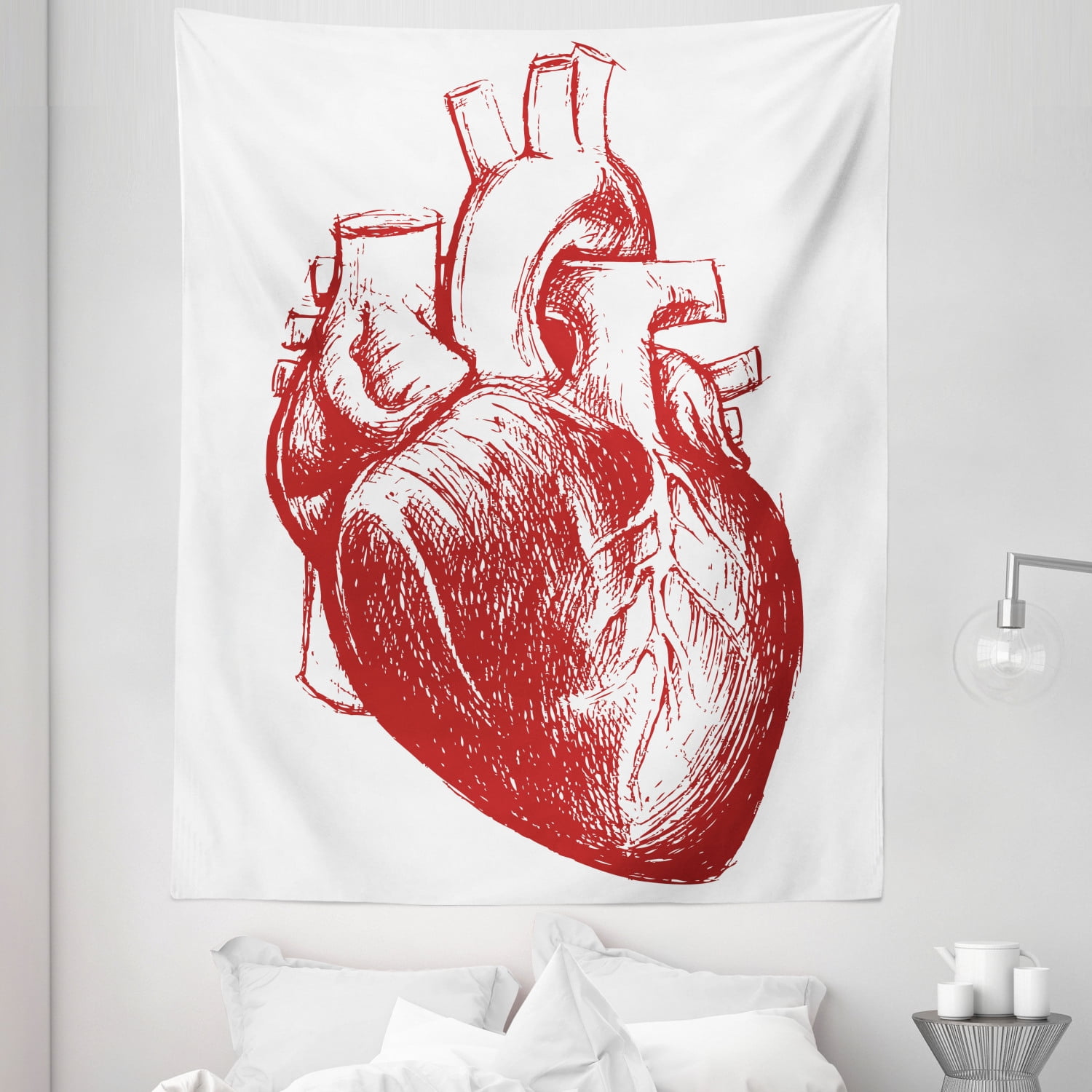 Human Heart Tapestry, Warm Tone Monochromatic Realistic Sketch of ...