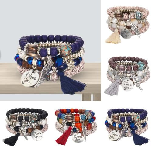 Topoint 4pcs Set Bohemian Stackable Bead Bracelets For Women