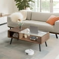 DWVO Elegant 2-Tier Wooden & Metal Top Coffee Table with Storage Shelf ...