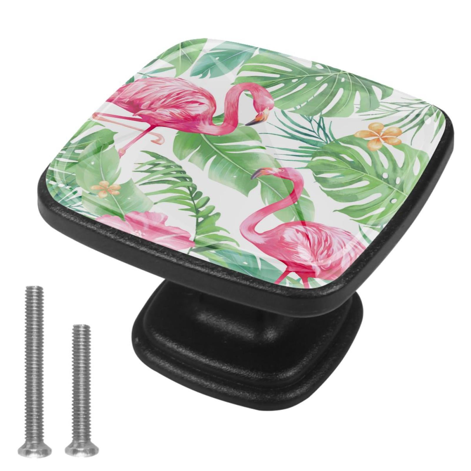 4 Pcs Cabinet Handle Drawer Pulls Flamingo Knobs with Screws Square ...