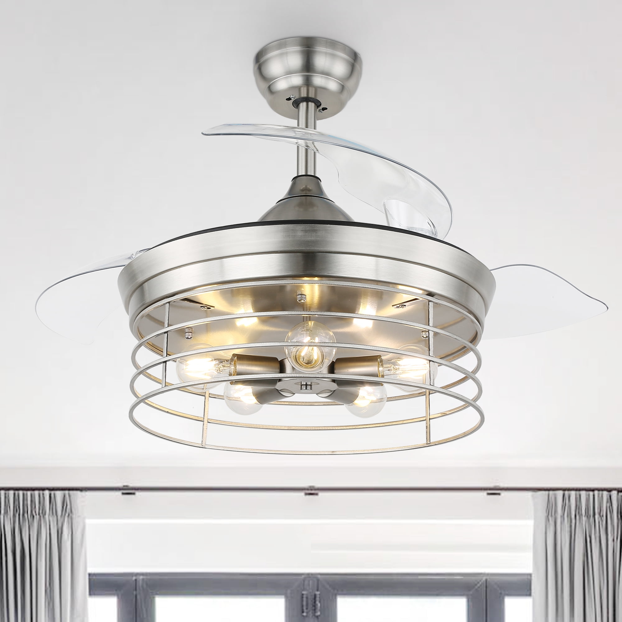 Cusp Barn Modern Industrial 42-In Retractable Ceiling Fan with Remote ...