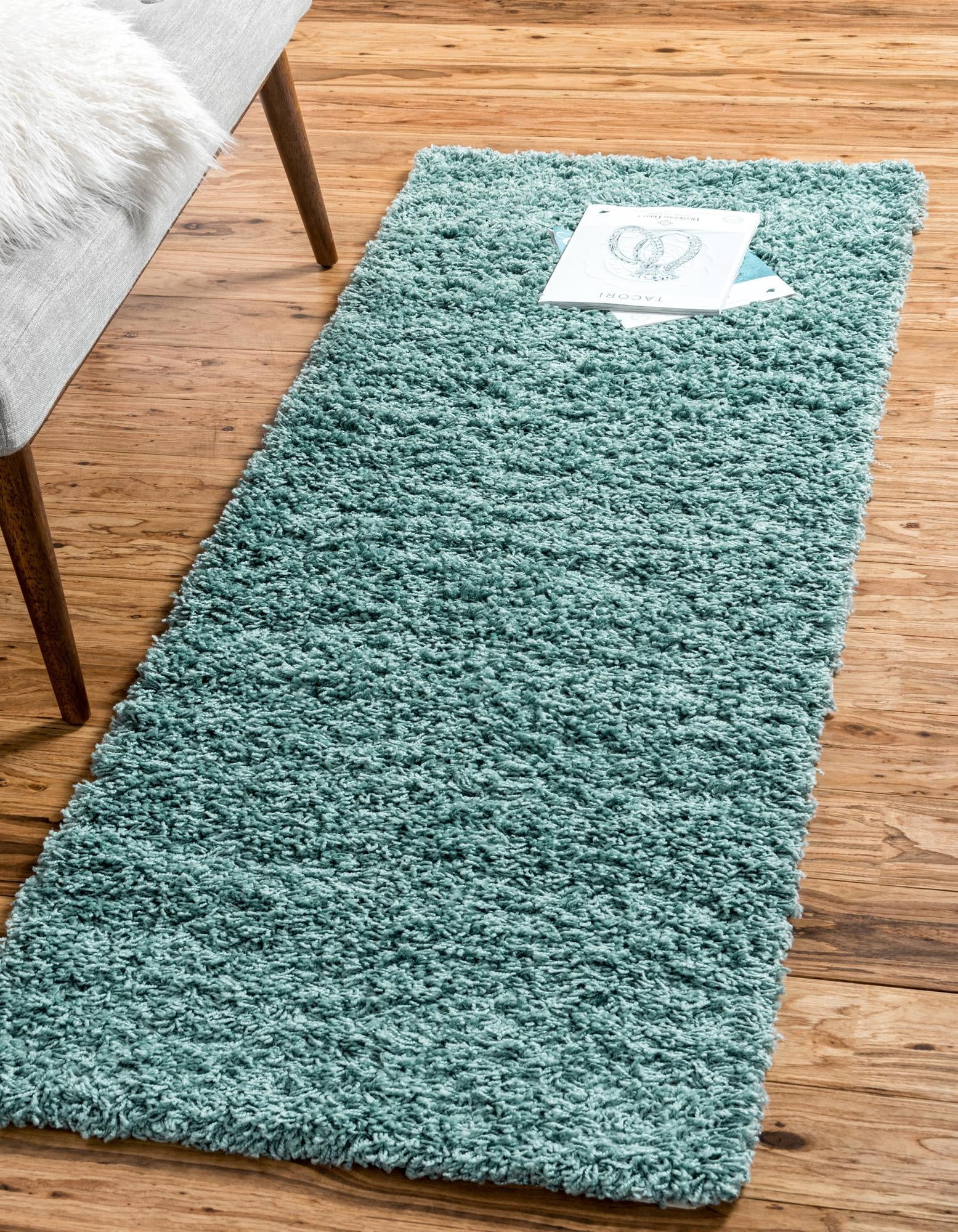 Rugs.com Solid Shag Collection Rug – 20 Ft Runner Light Slate Blue Shag ...