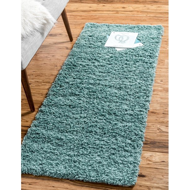 Rugs.com Solid Shag Collection Rug – 20 Ft Runner Light Slate Blue Shag ...
