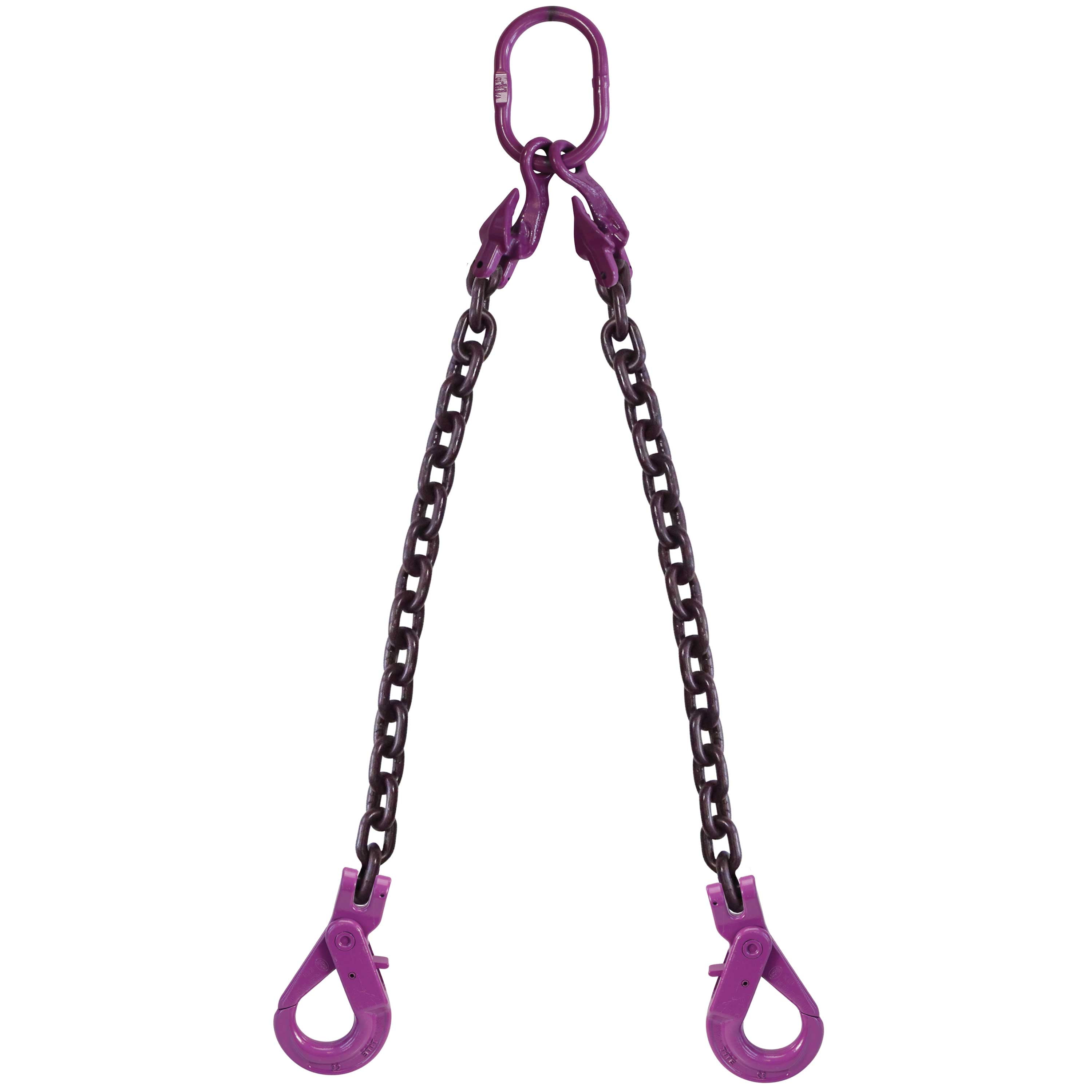 9/32" x 10' - Adjustable 2 Leg Chain Sling w/ Self-Locking Hooks - G ...