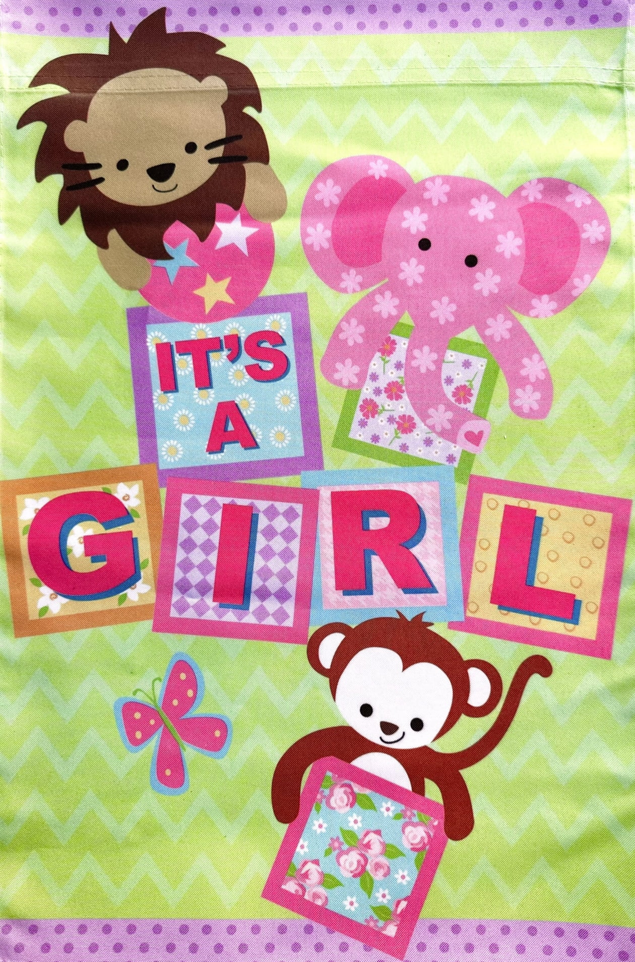It's a Girl Flag - Lion Elephant Monkey Blocks Baby Flag 12x18 ...