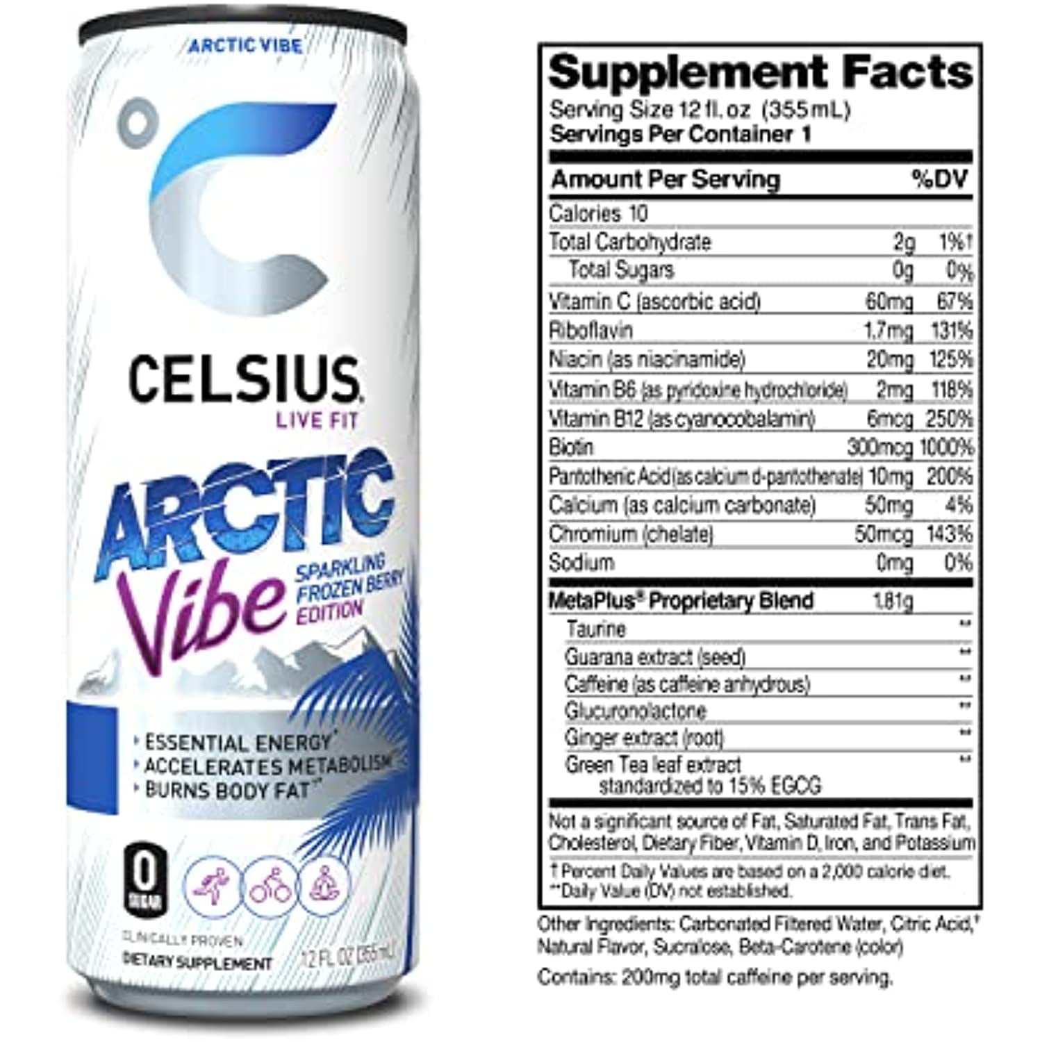 Celsius Essential Energy Drink 12 Fl Oz, Arctic Vibe Sparkling Frozen ...