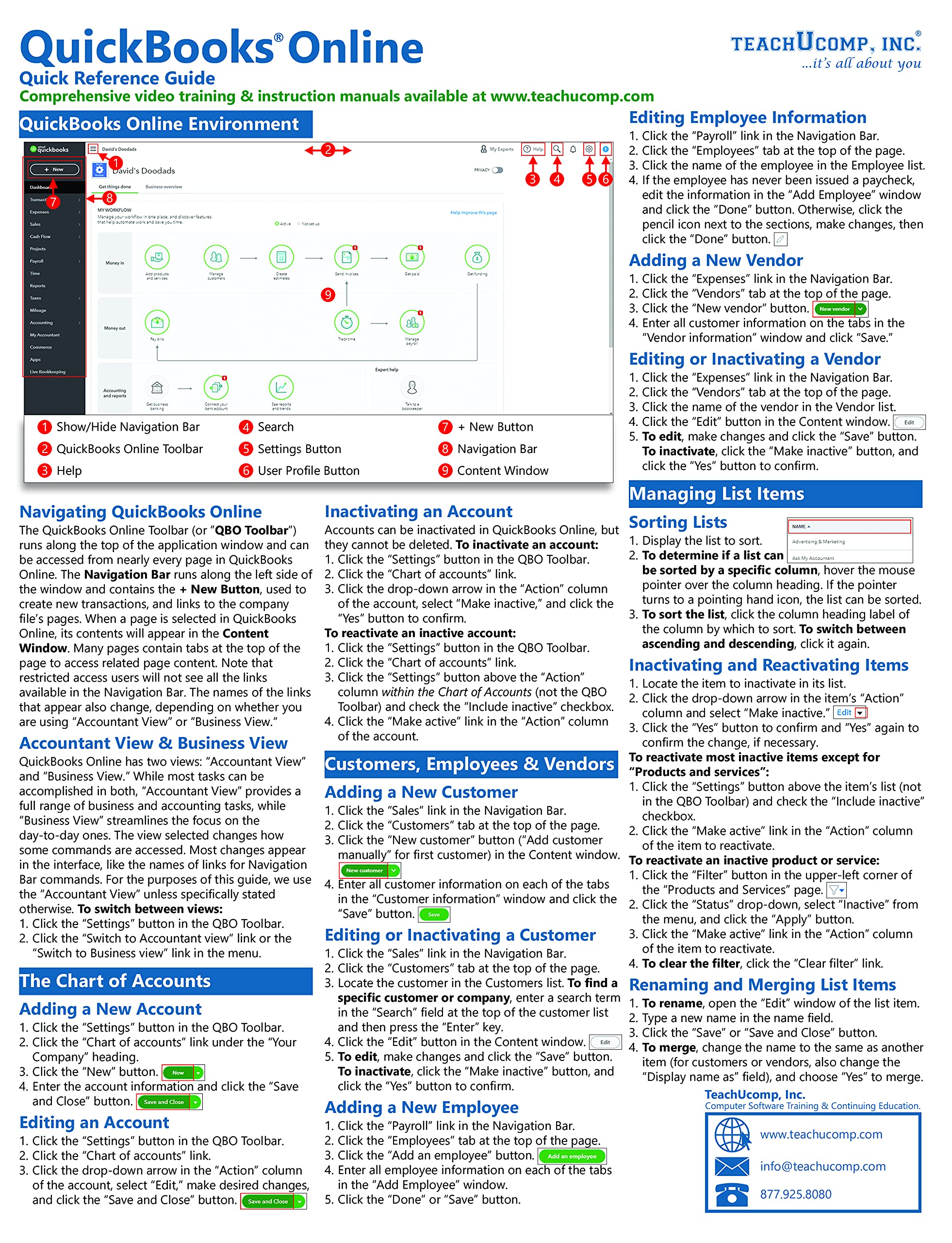 Learn QuickBooks Online Quick Reference Training Card Laminated Learn QuickBooks Online Quick Reference Training Card Laminated