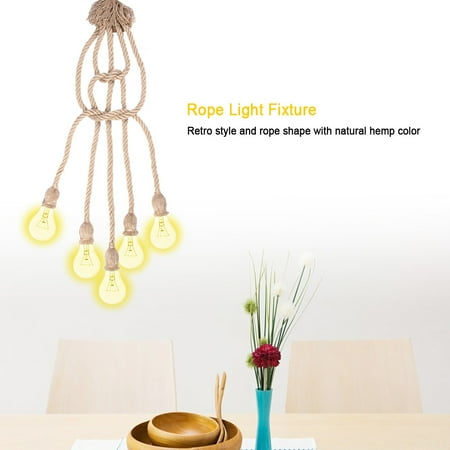 Hemp Rope Light Fixture 1m 5 Heads E27 85-265V Retro Vintage Pendant ...