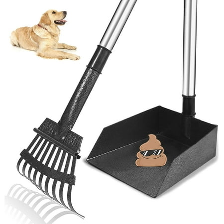 Dog Pooper Scooper, Metal Pet Poop Tray and Rake with Long Stainless ...
