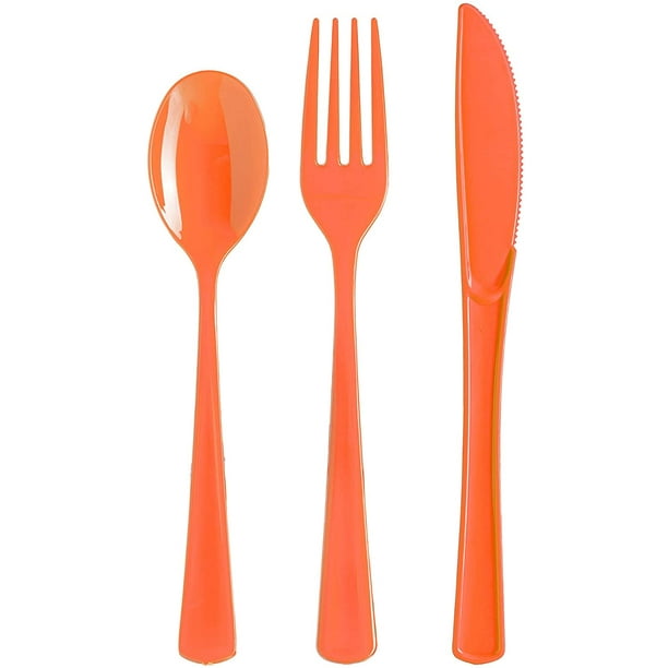 Factory Direct Orange Cutlery Combo Pack - 24 Ct. Plastic Cutlery Set ...